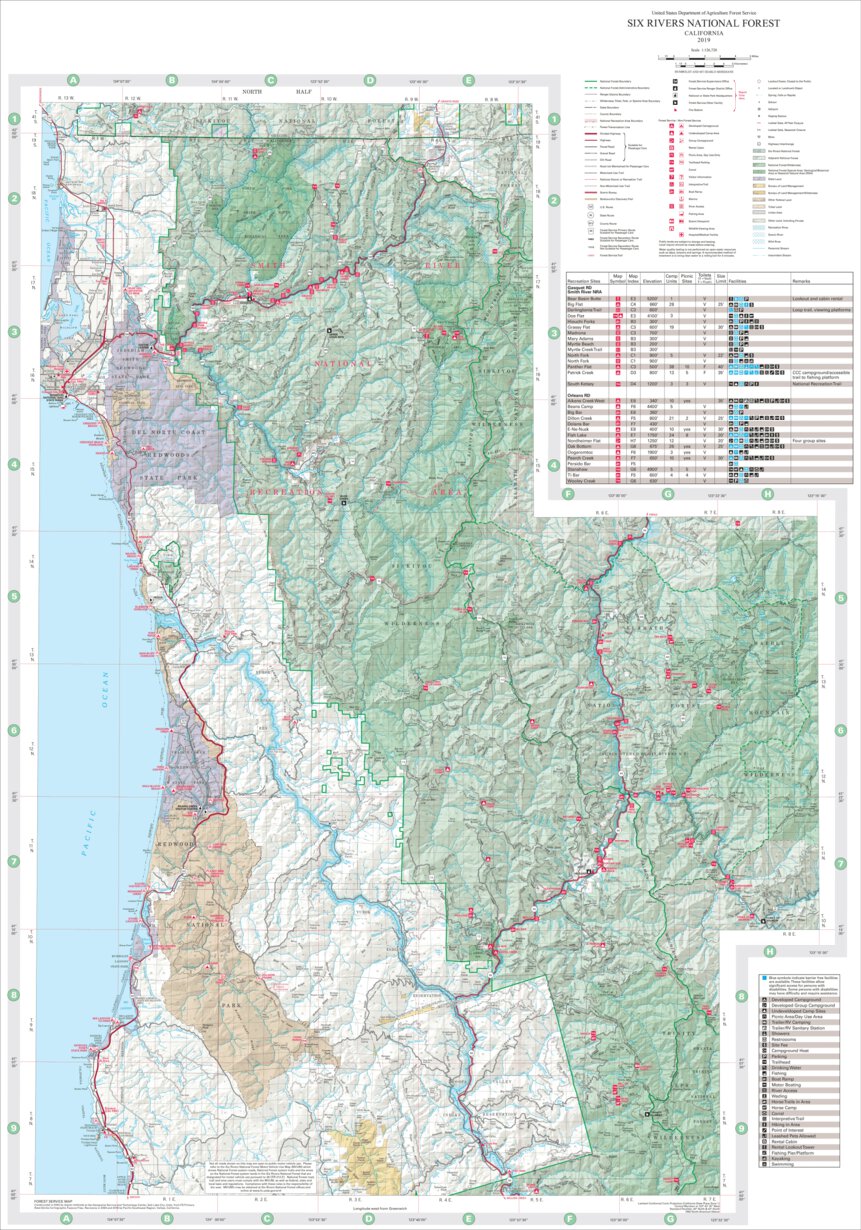 Six Rivers National Forest Visitor Map North By Us Forest Service R5