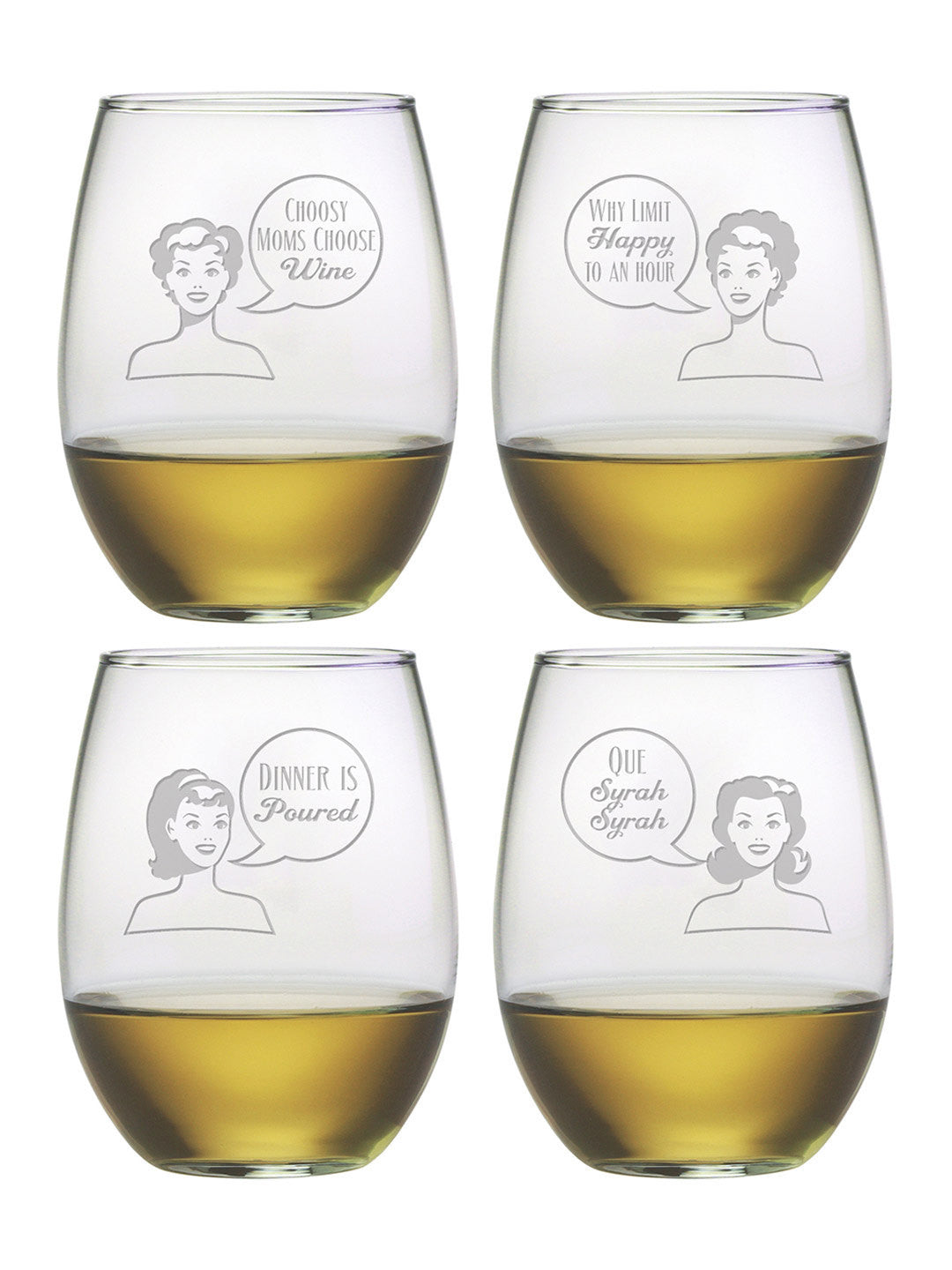 Retro Woman Stemless Wine Glasses