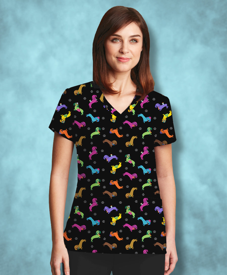 Colorful Dachshunds Athletic Scrub Top