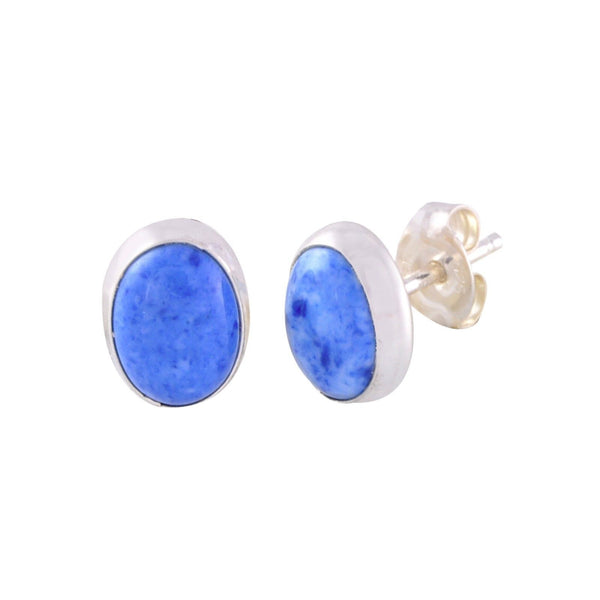 Lapis Stud Earrings Denim Color 925 Sterling Silver Gemstone 7mm X 9mm