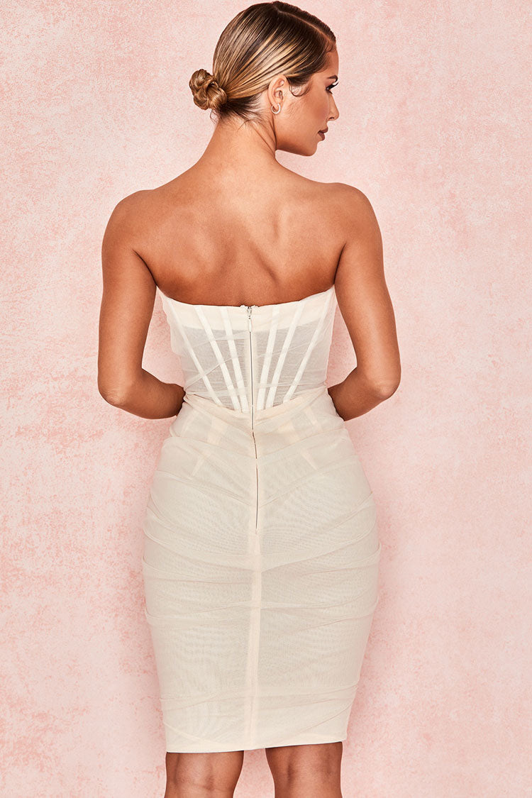 Chic Ruched Strapless Mini Corset Cocktail Party Dress White Rosedress