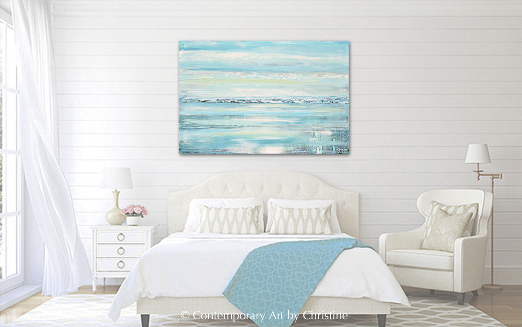 Original Art Abstract Painting Aqua Blue Textured Beach Coastal Decor