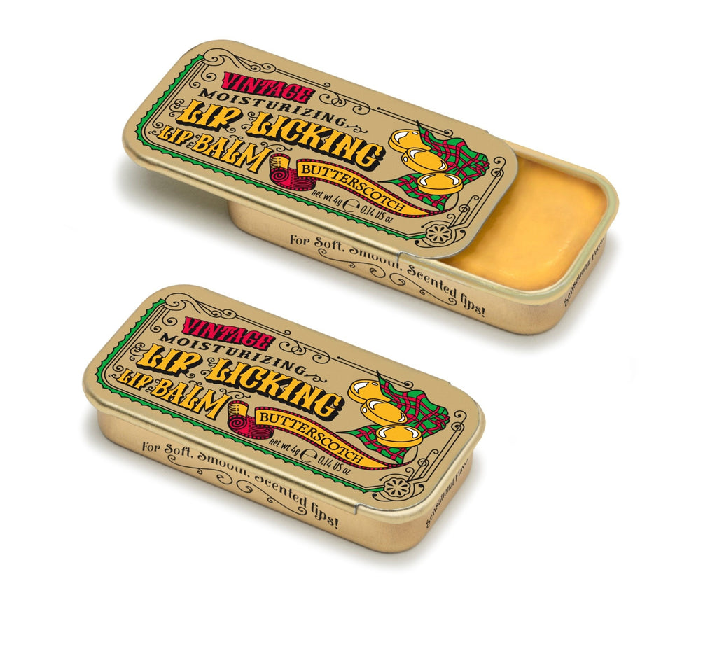 Butterscotch Lip Licking Flavored Lip Balm Vintage Slider Tin