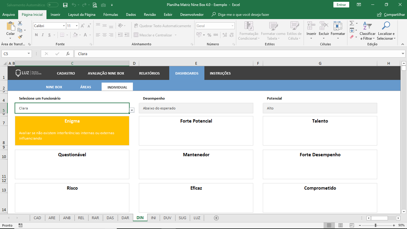 Planilha Matriz Nine Box De Avaliação De Desempenho Em Excel 40