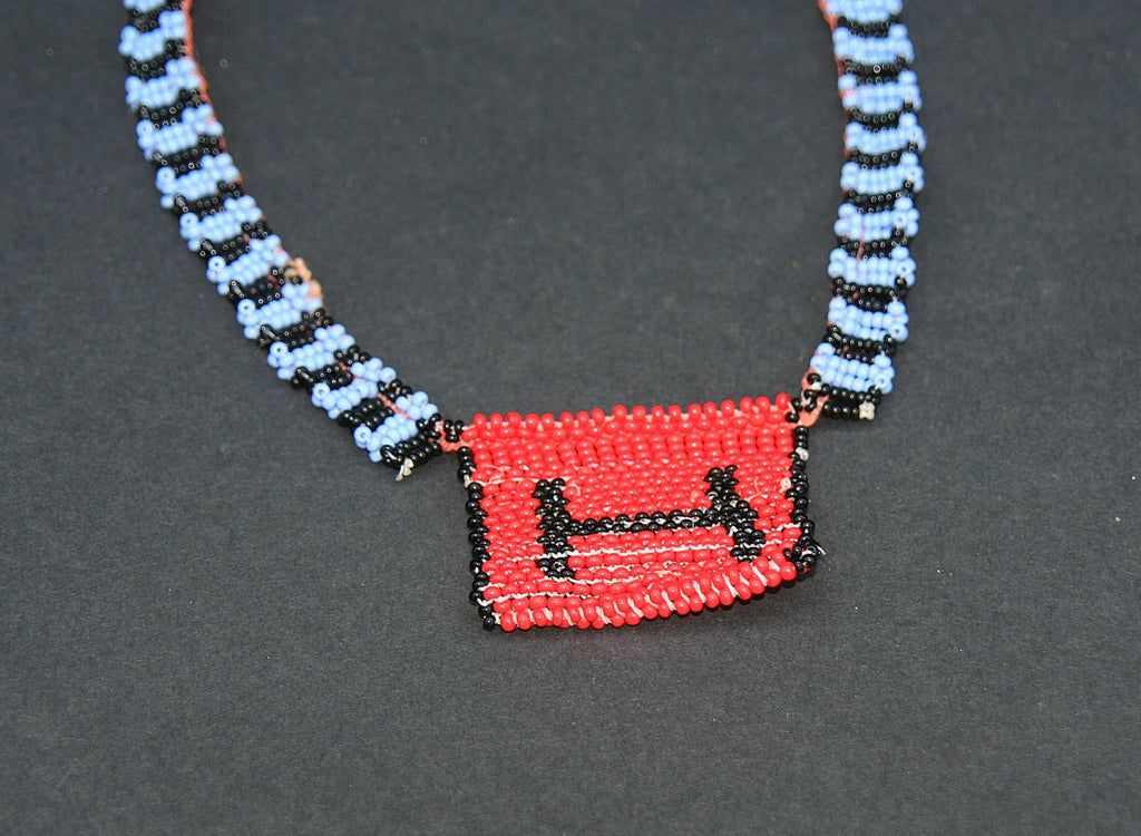 Vintage African Zulu Love Letter Beaded Choker Necklace Blue Red Bla