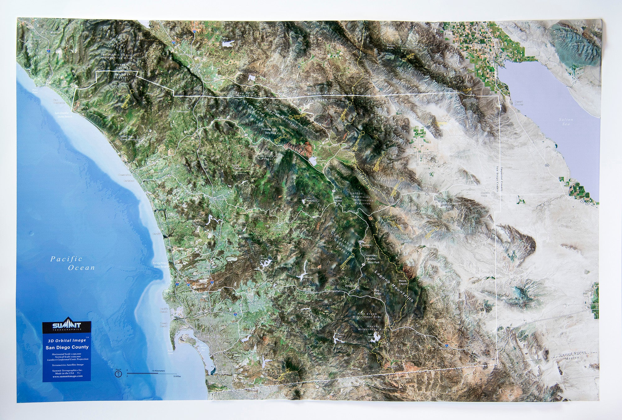 San Diego County Satellite Image Three Dimensional Raised Relief Map