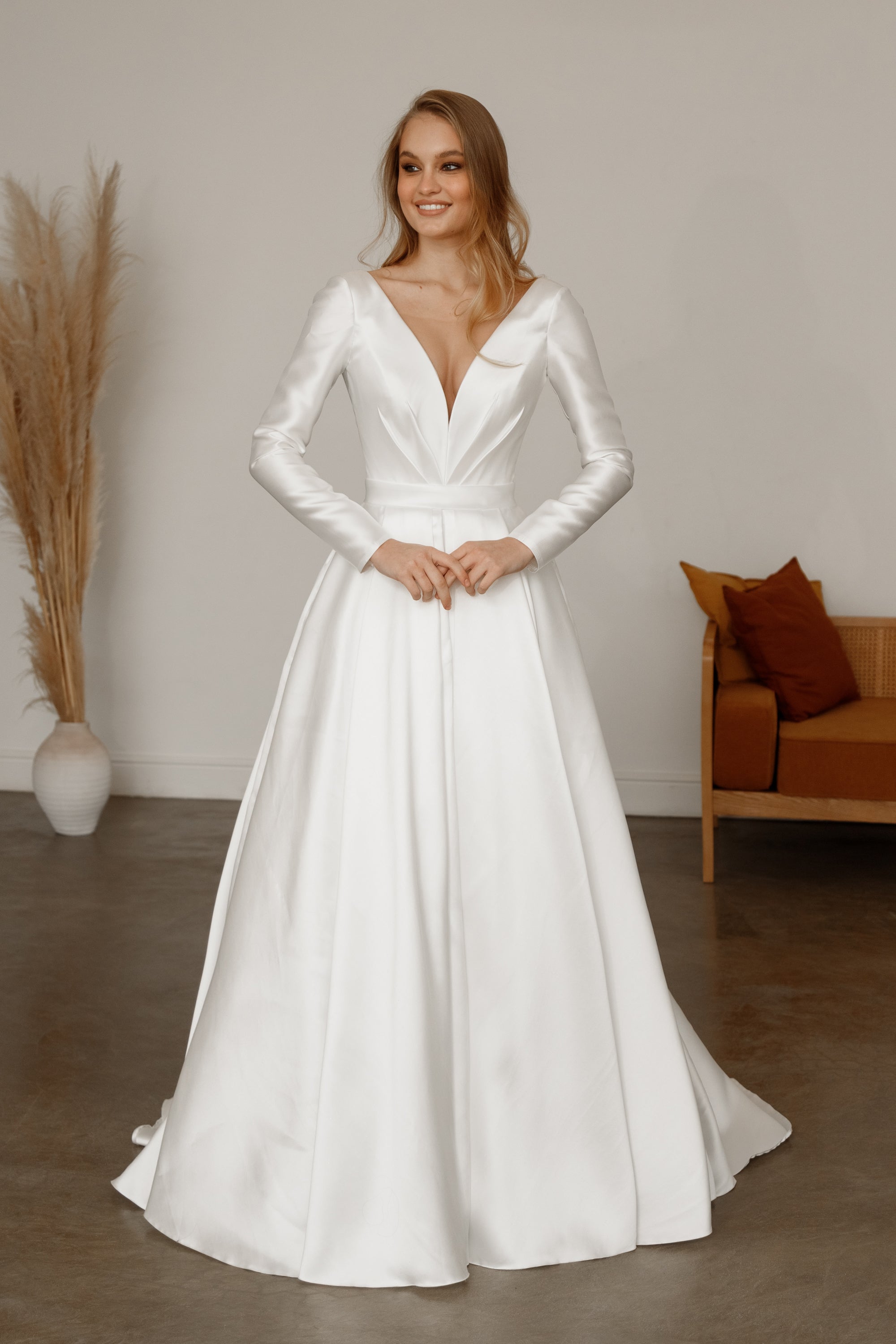 Mikado Wedding Dress Ester With Long Sleeves