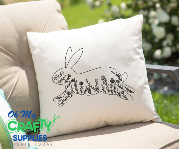 Floral Line Art Bunny Embroidery Design Oh My Crafty Supplies Inc