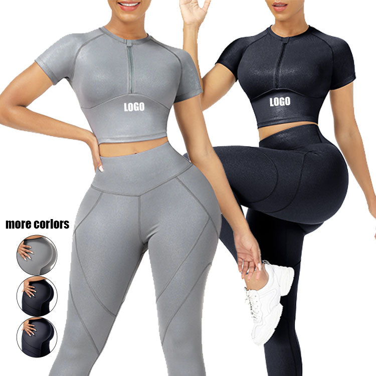 Short Sleeves High Waist Yoga Suits For Fitness Moisture Wicking