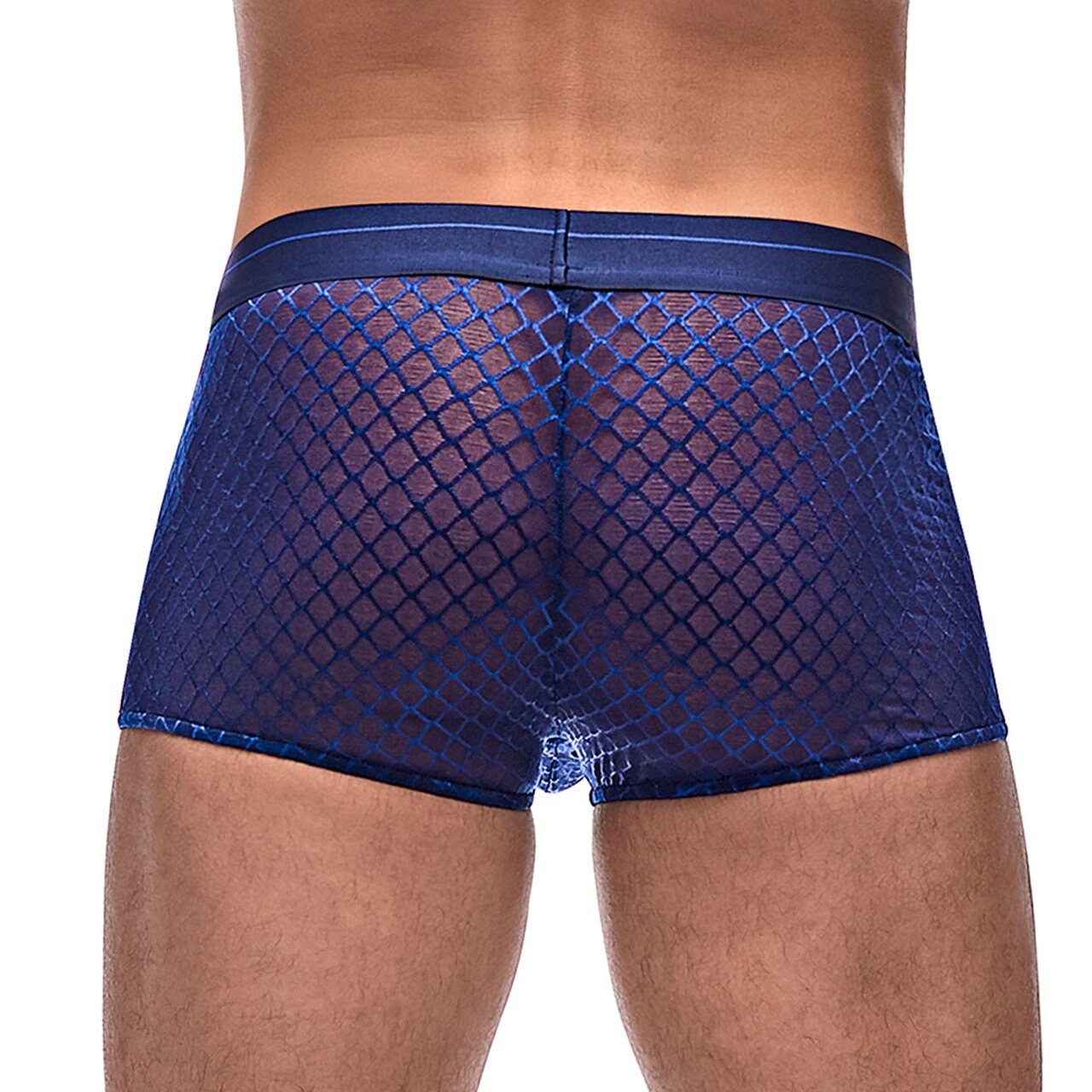 Mens Male Power Sheer Diamond Mesh Mini Shorts Navy