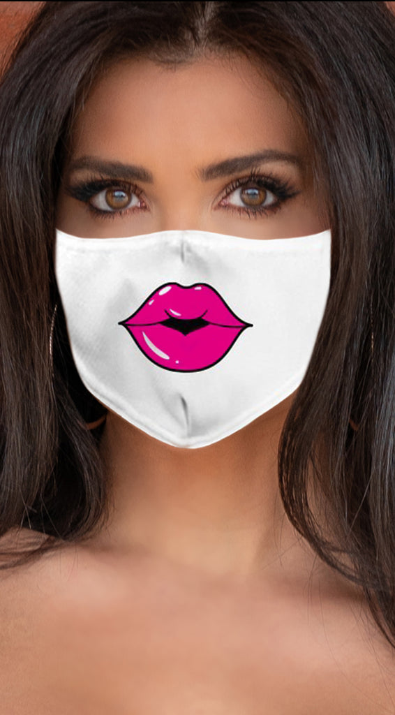 Lips Hot Pink White Womens Reusable Face Mask Emprada