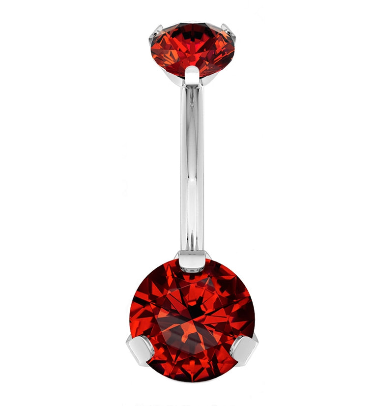 Red Cz Titanium Belly Button Ring