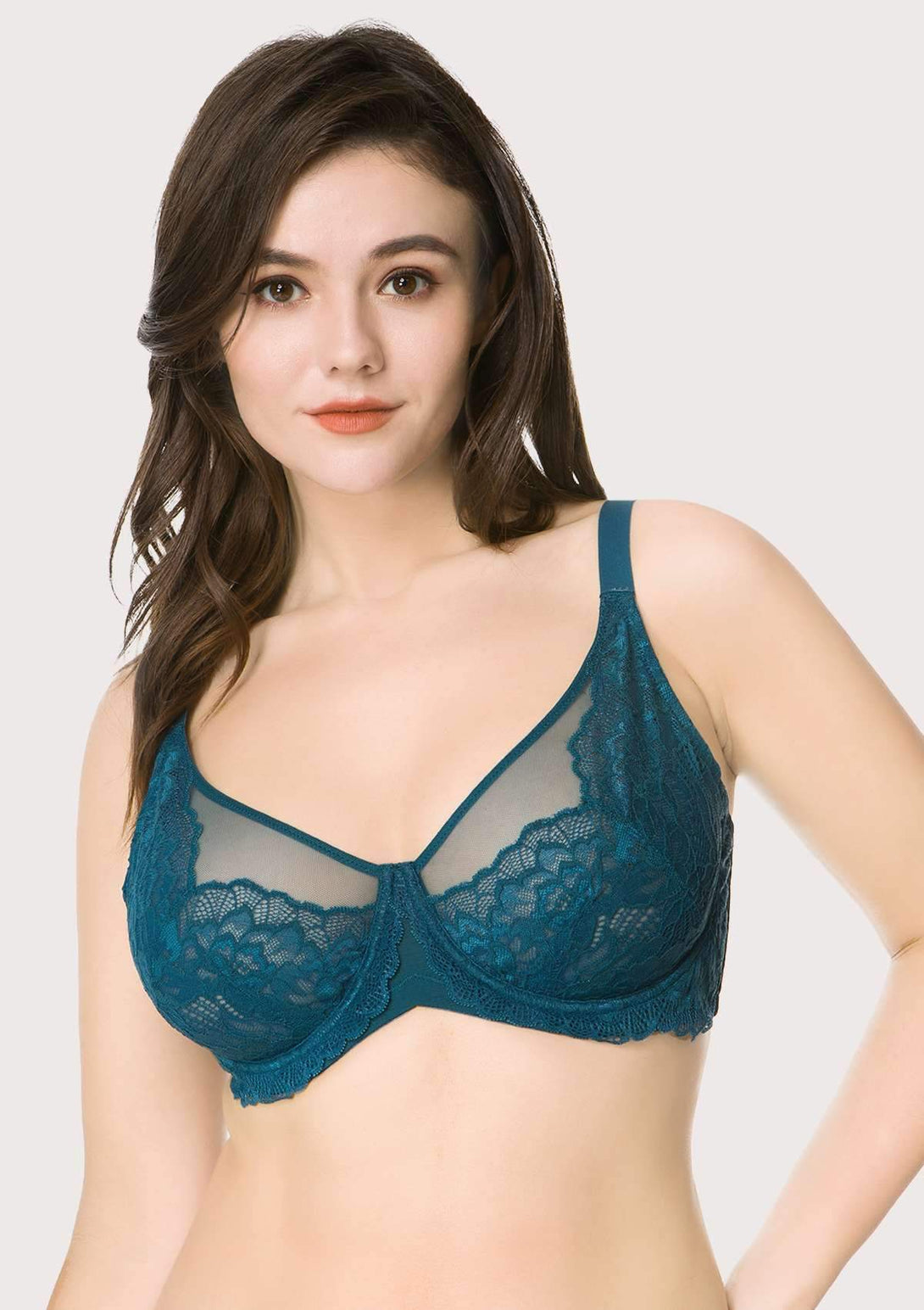 Light Coralbluepurplegreen Paeonia Lace Underwire Bra Hsia