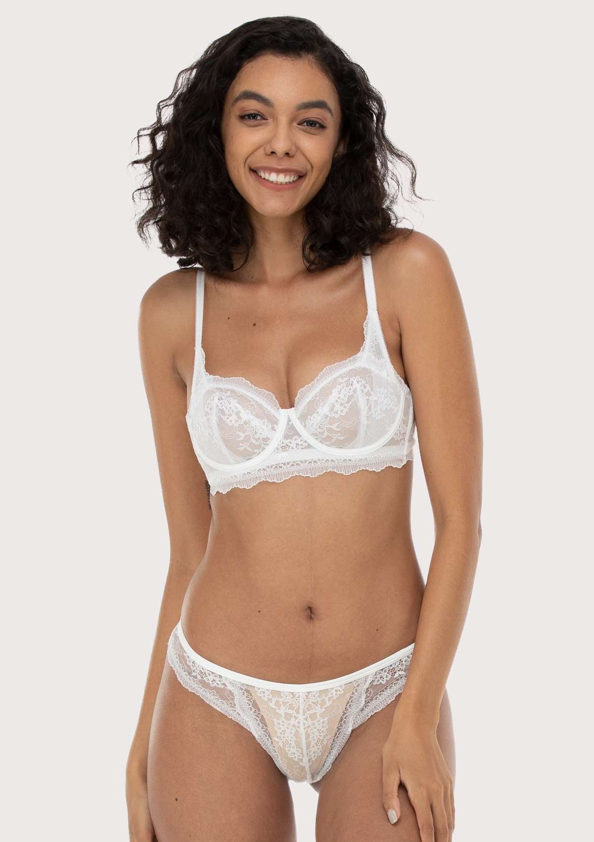 Floral Lace Unlined Bridal White Balconette Bra Set Hsia