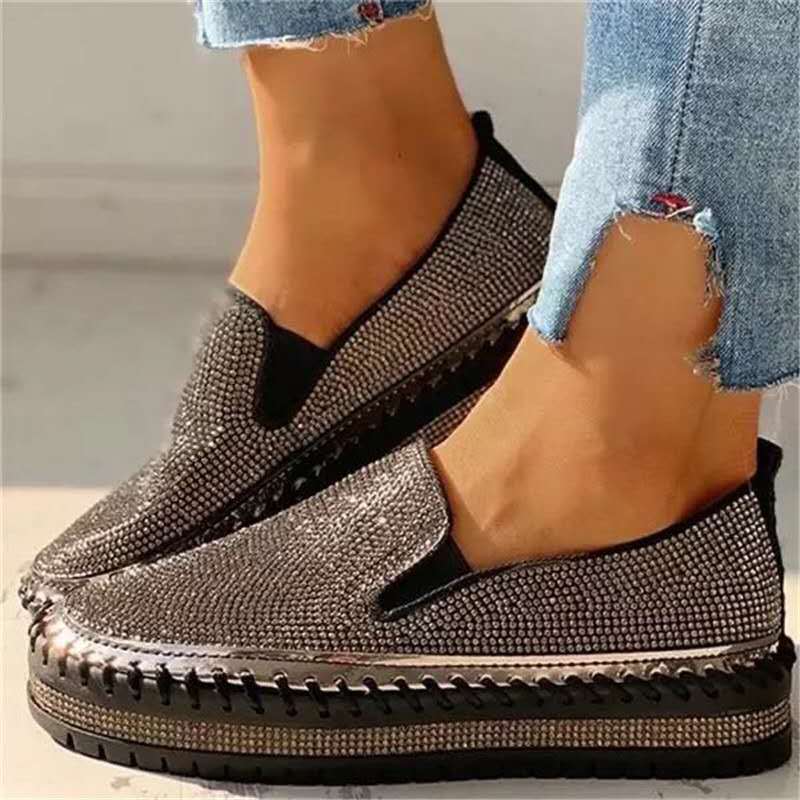 Owlkay Women Rhinestone Platform Breathable Slip On Shoes