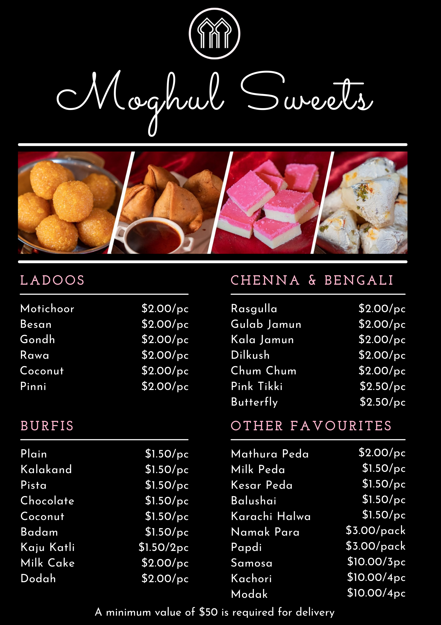 Home Delivery Menu Moghul Sweets