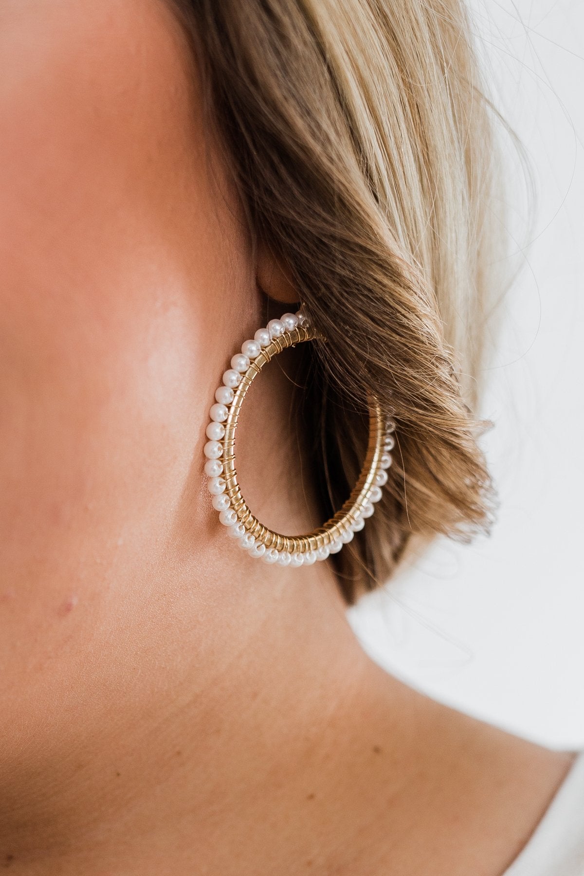 Pearl Hoop Earrings Gold The Pulse Boutique