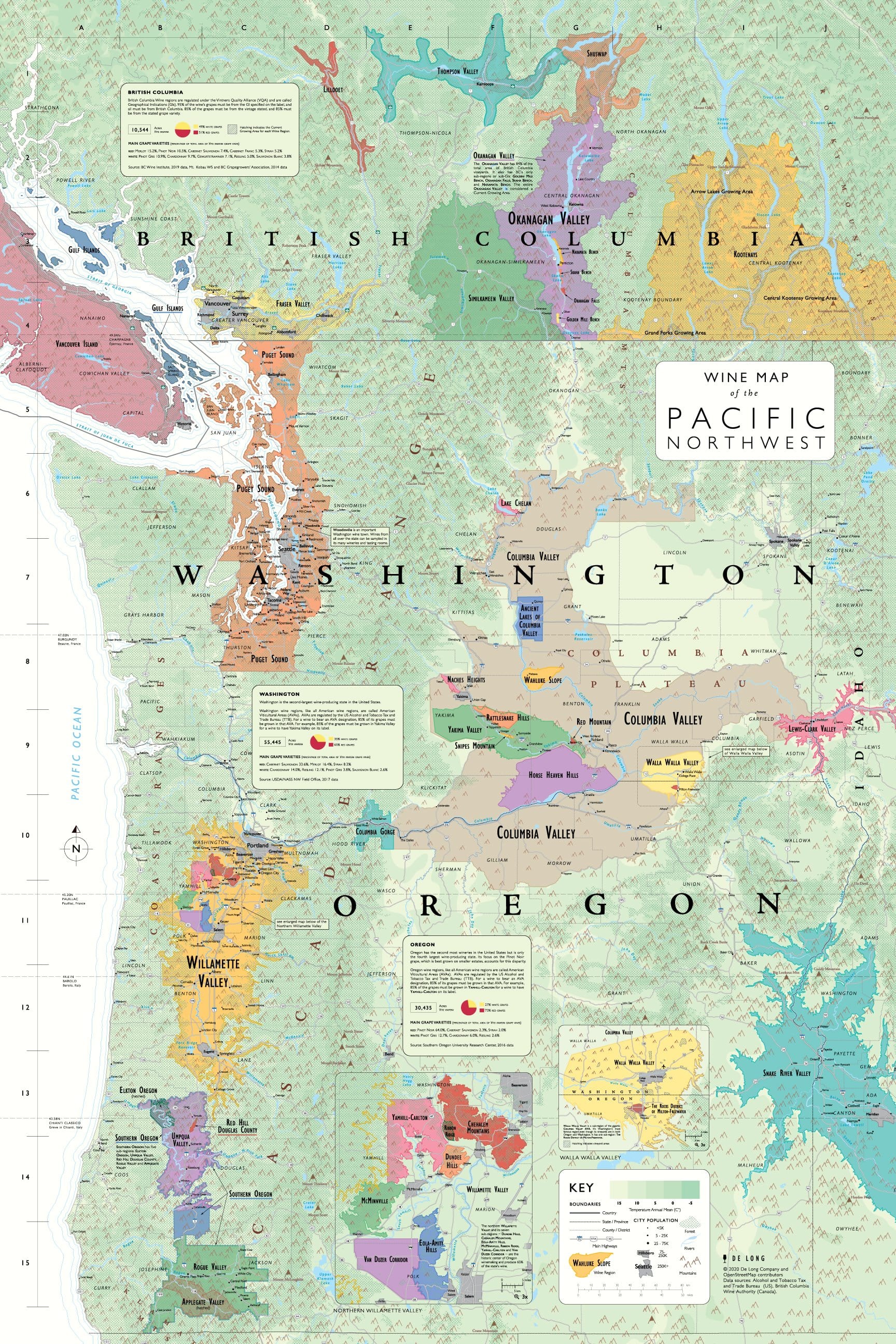 Wine Map Of The Pacific Northwest Or Wa And Bc De Long