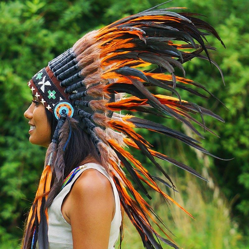 Orange Native American Headdress 75cm Indian Headdress Novum Crafts