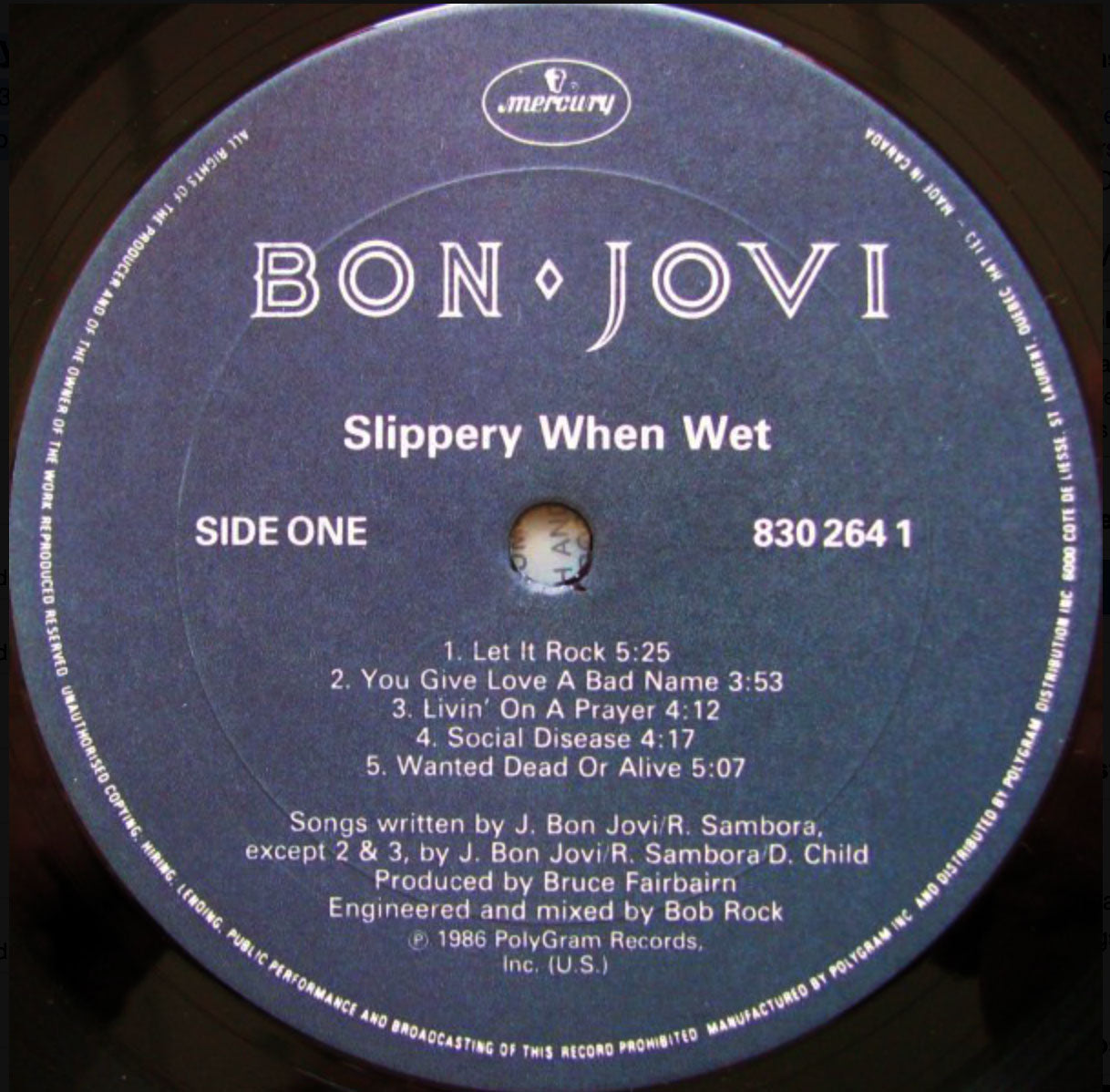 Bon Jovi ‎ Slippery When Wet 1986 Vinyl Pursuit Inc