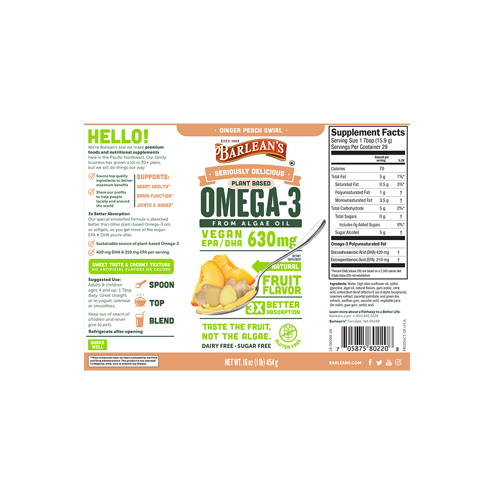 Ginger Peach Algae Oil Seriously Delicious® Omega 3 Algae Swirl