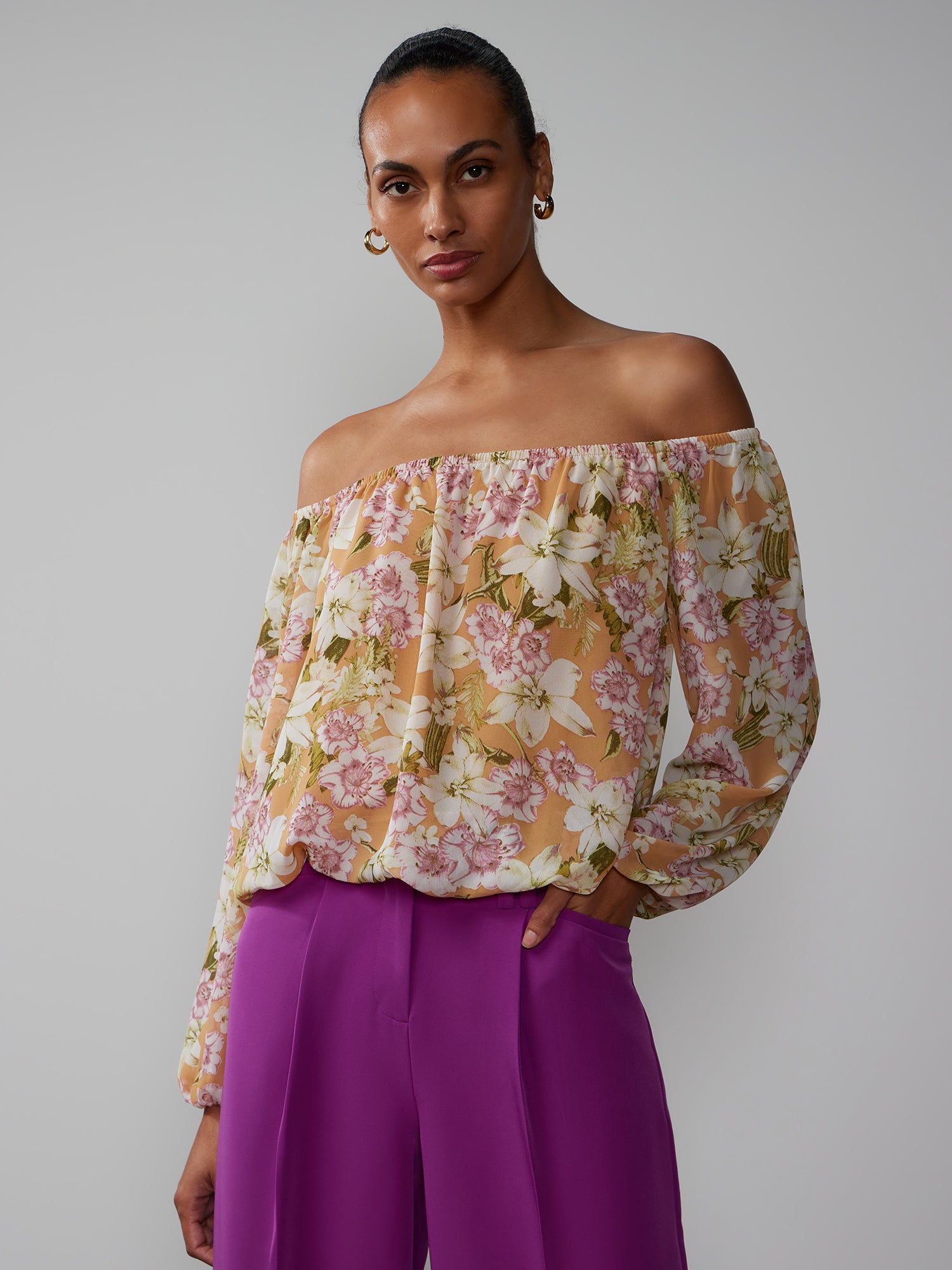 Long Sleeve Off The Shoulder Floral Top New York And Company