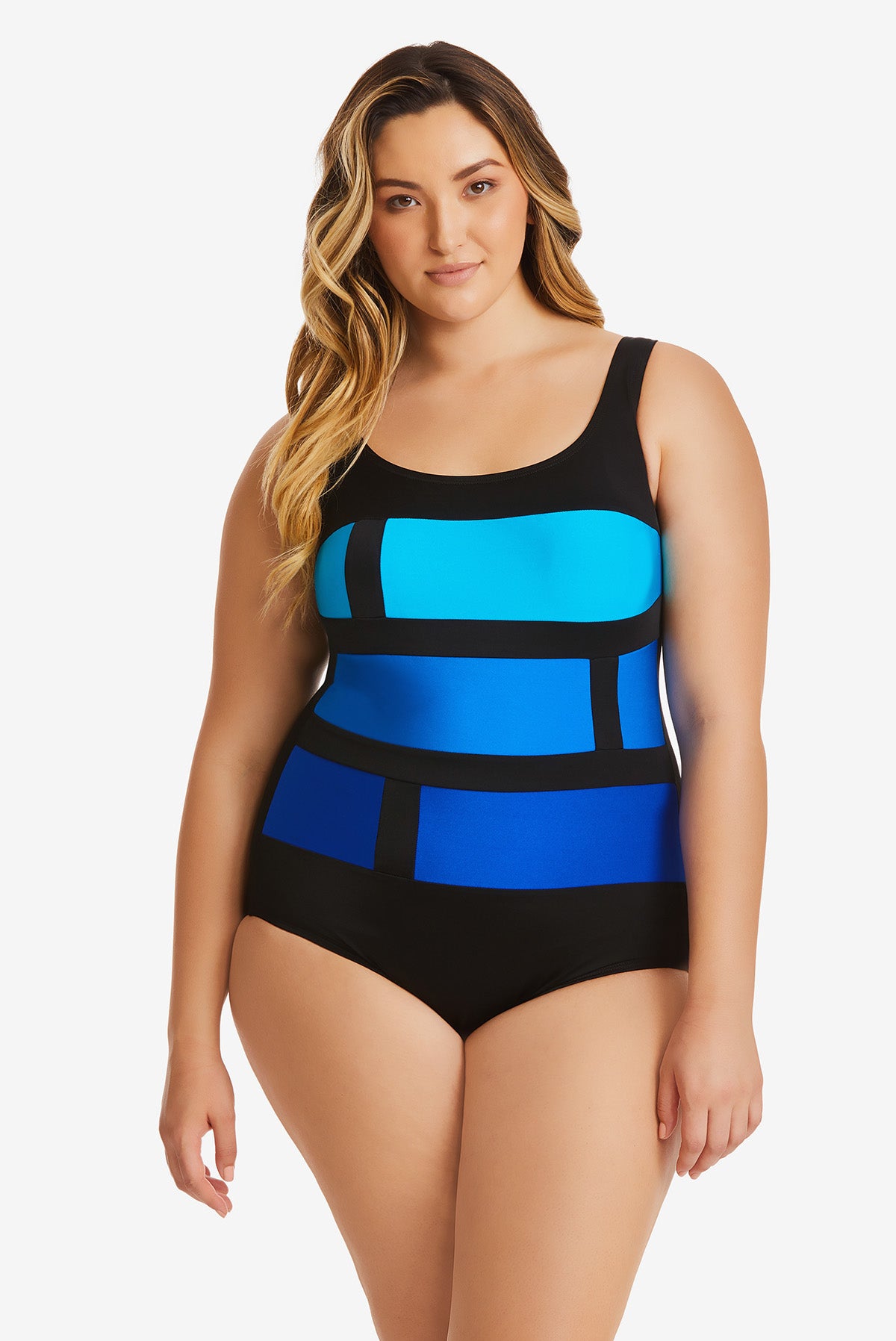 Plus Size Tank Long Torso One Piece Swimsuit Colorblock Stained Glass