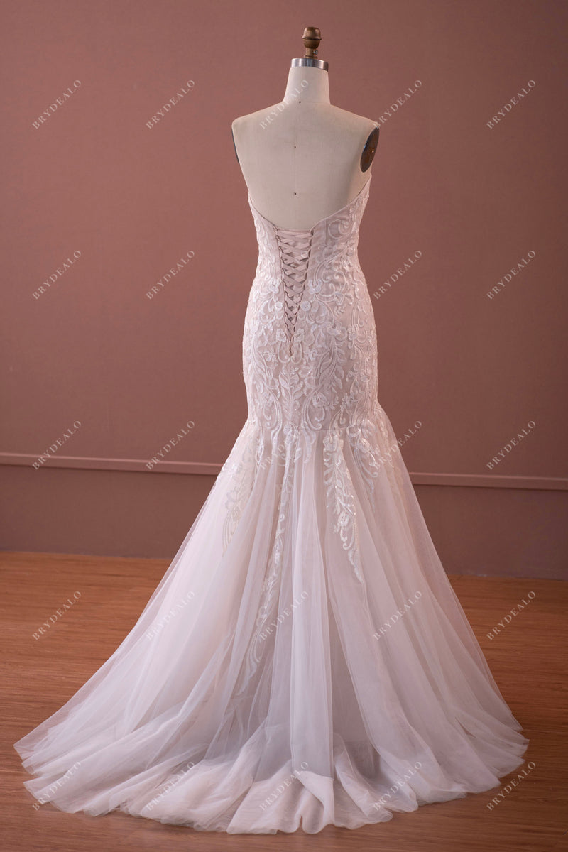 Sweetheart Strapless Lace Tulle Mermaid Wedding Gown Brydealofactory