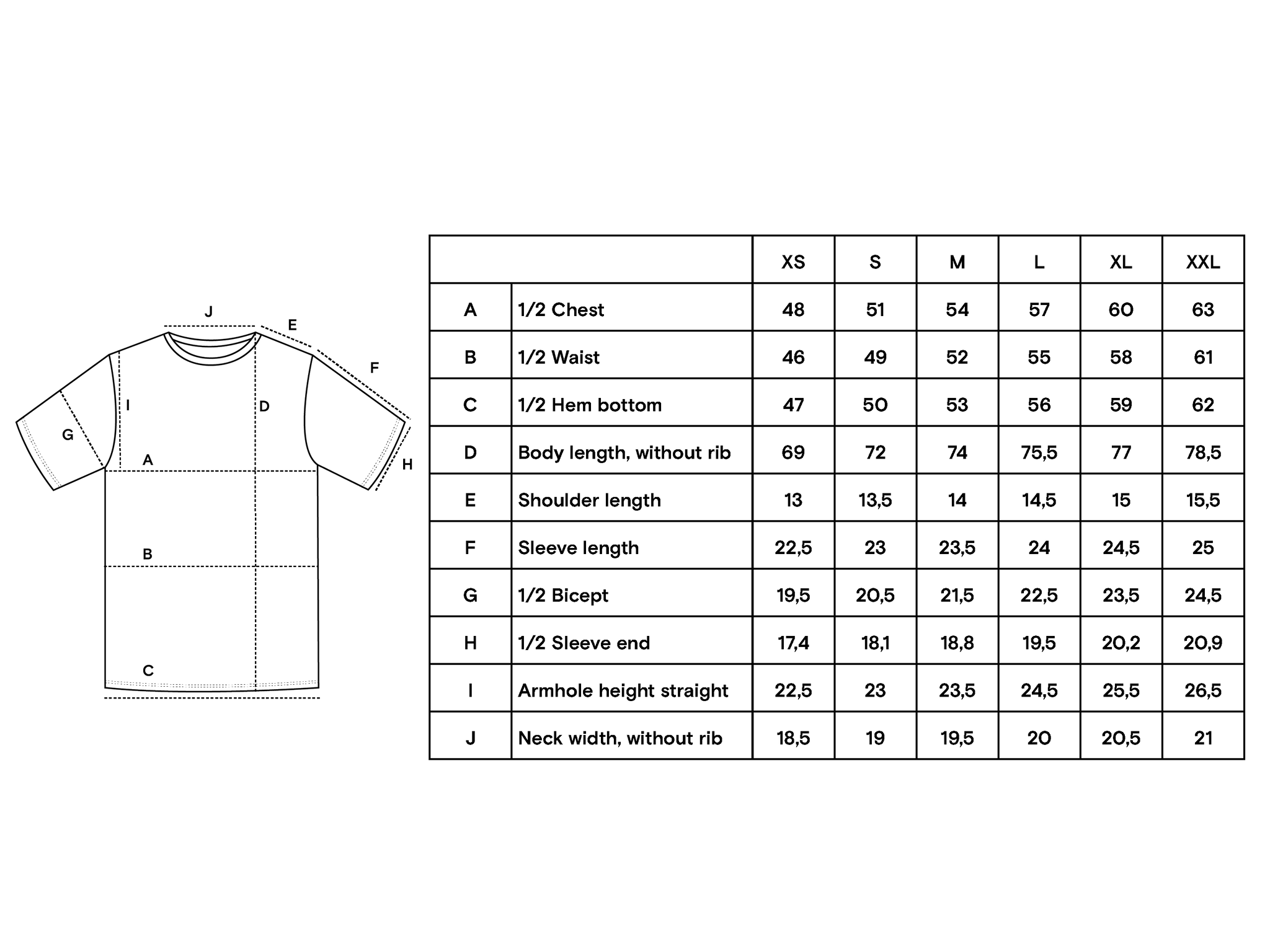 T Shirt Size Chart I New Standard