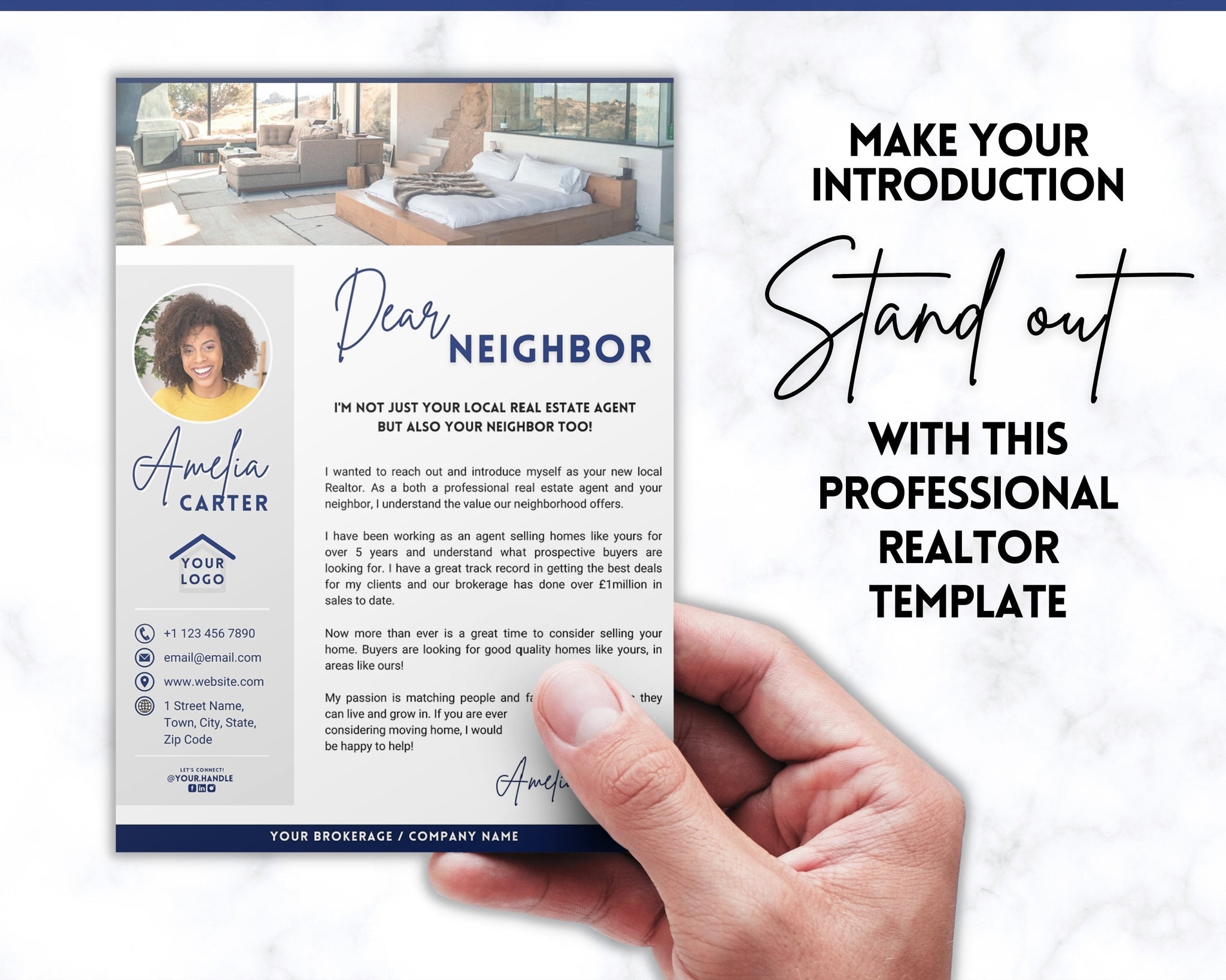 New Agent Introduction Letter Real Estate Marketing Template Blue