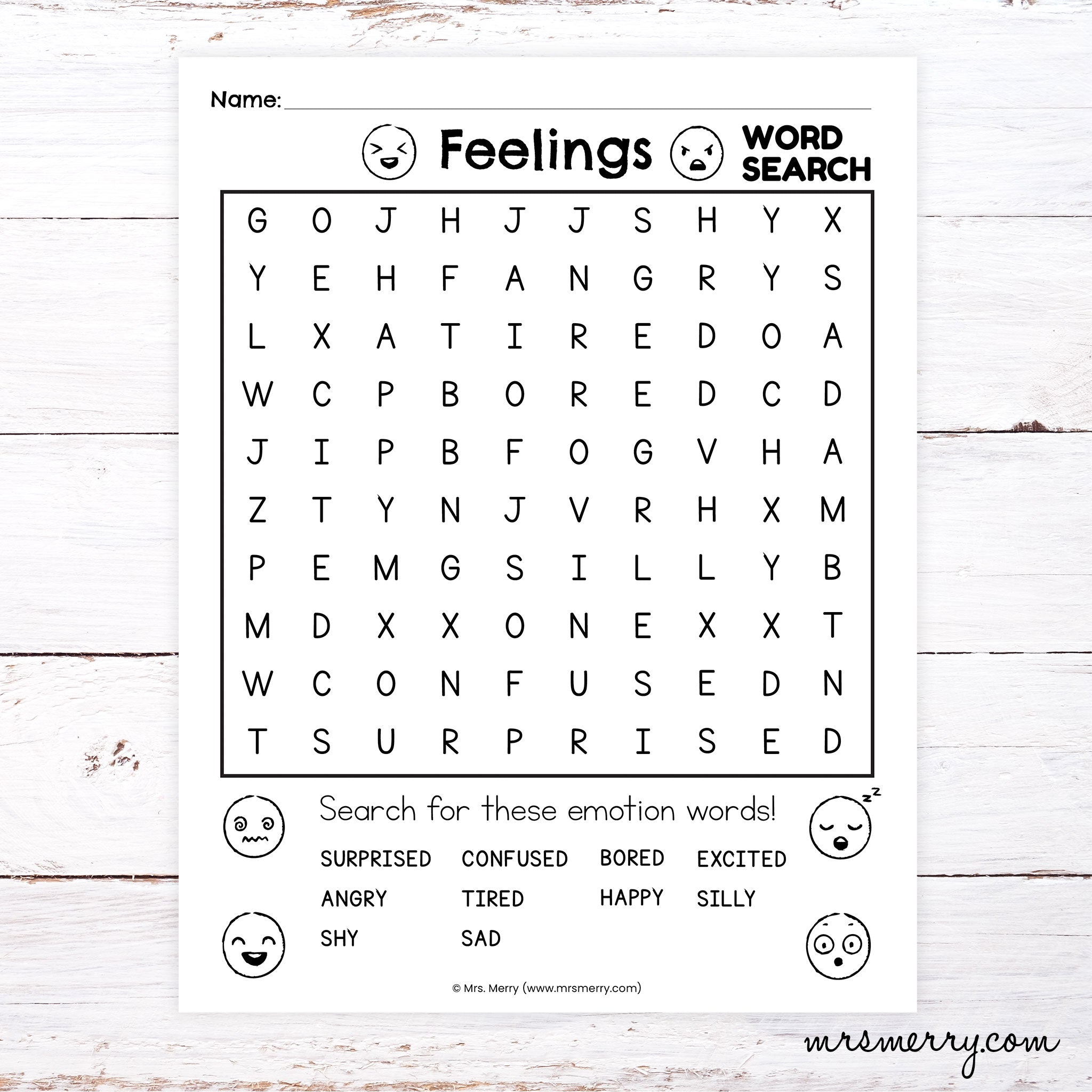 Emotions And Feelings Word Search In 2020 Feelings Words Emotions