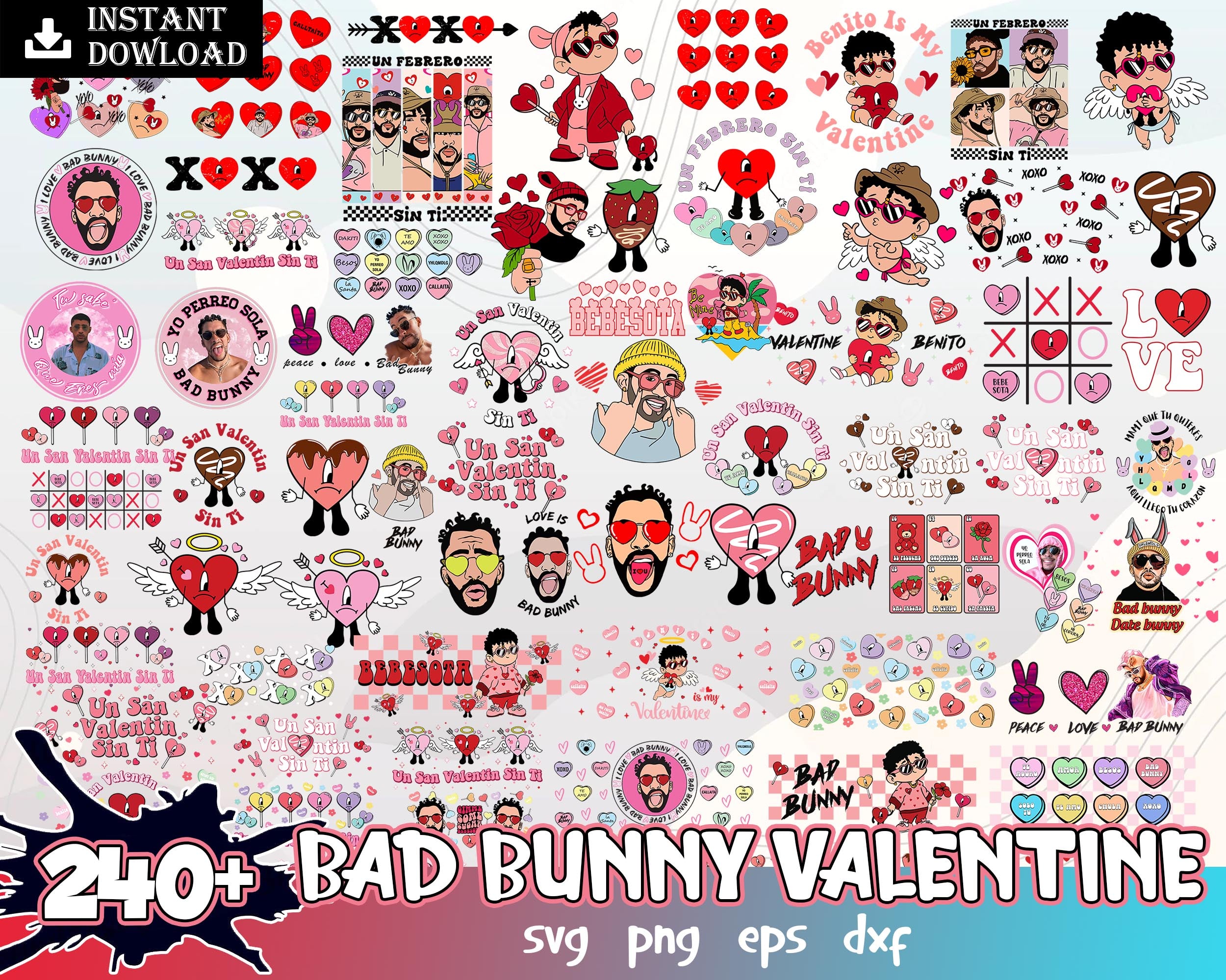 Version 2 240 Bad Bunny Valentines Bundle Valentine Svg Png Eps D