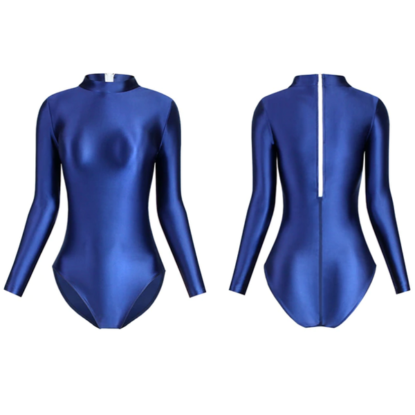 Hebe Blue Wet Look Shiny Leotard Satinylust