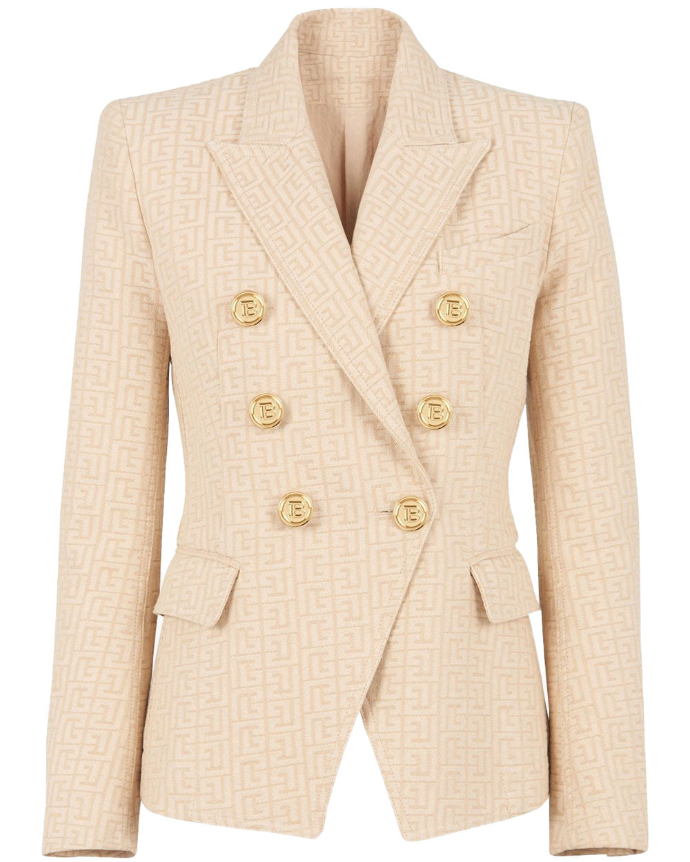 Balmain Nude And Blanc Monogram Jacquard Button Jacket Stanley Korshak