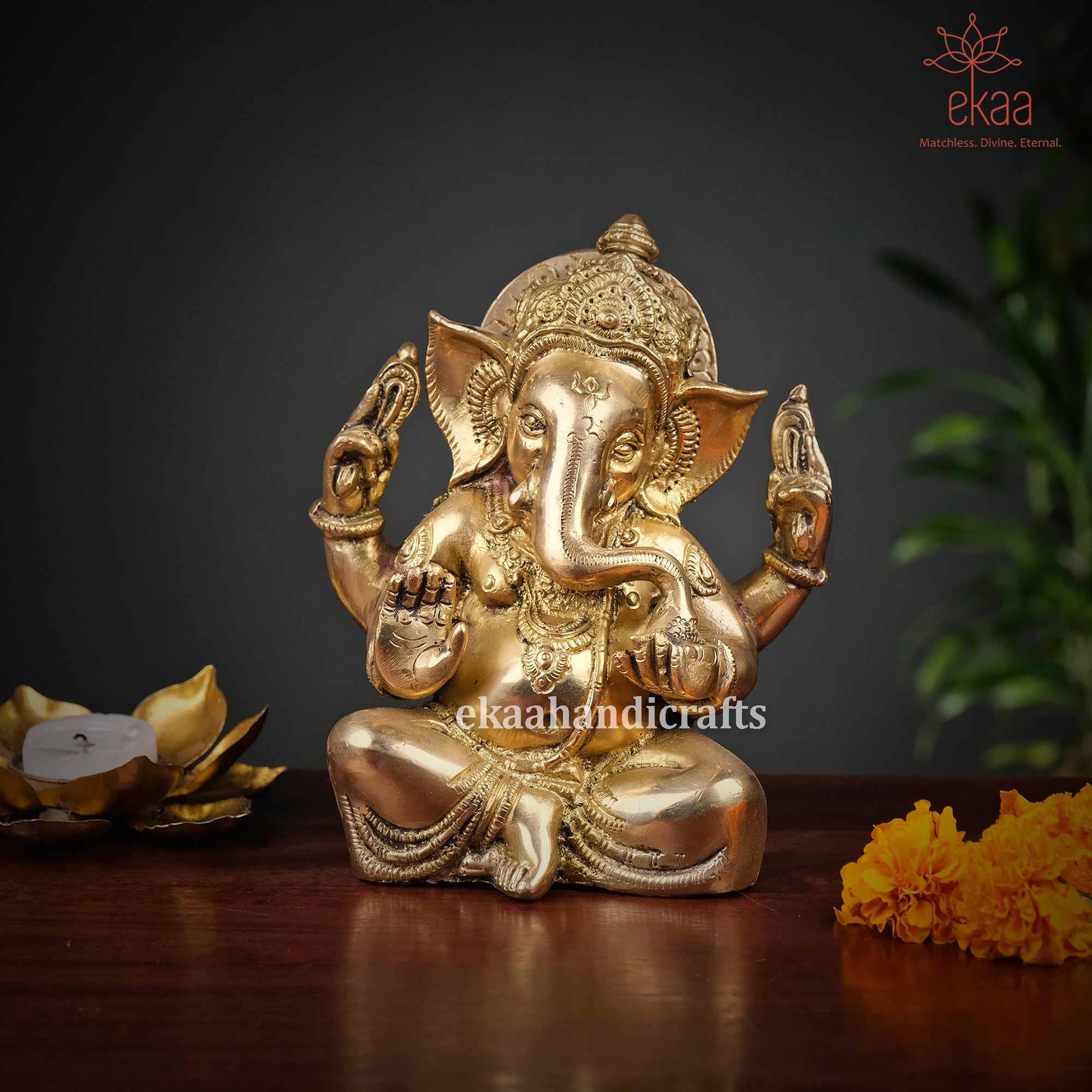 Lord Ganesha Statue Sitting Murti Brass Ekaa Handicrafts