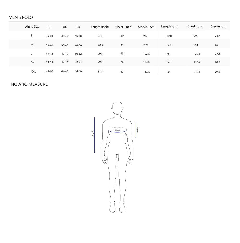 Mens Polo Size Chart Blanc