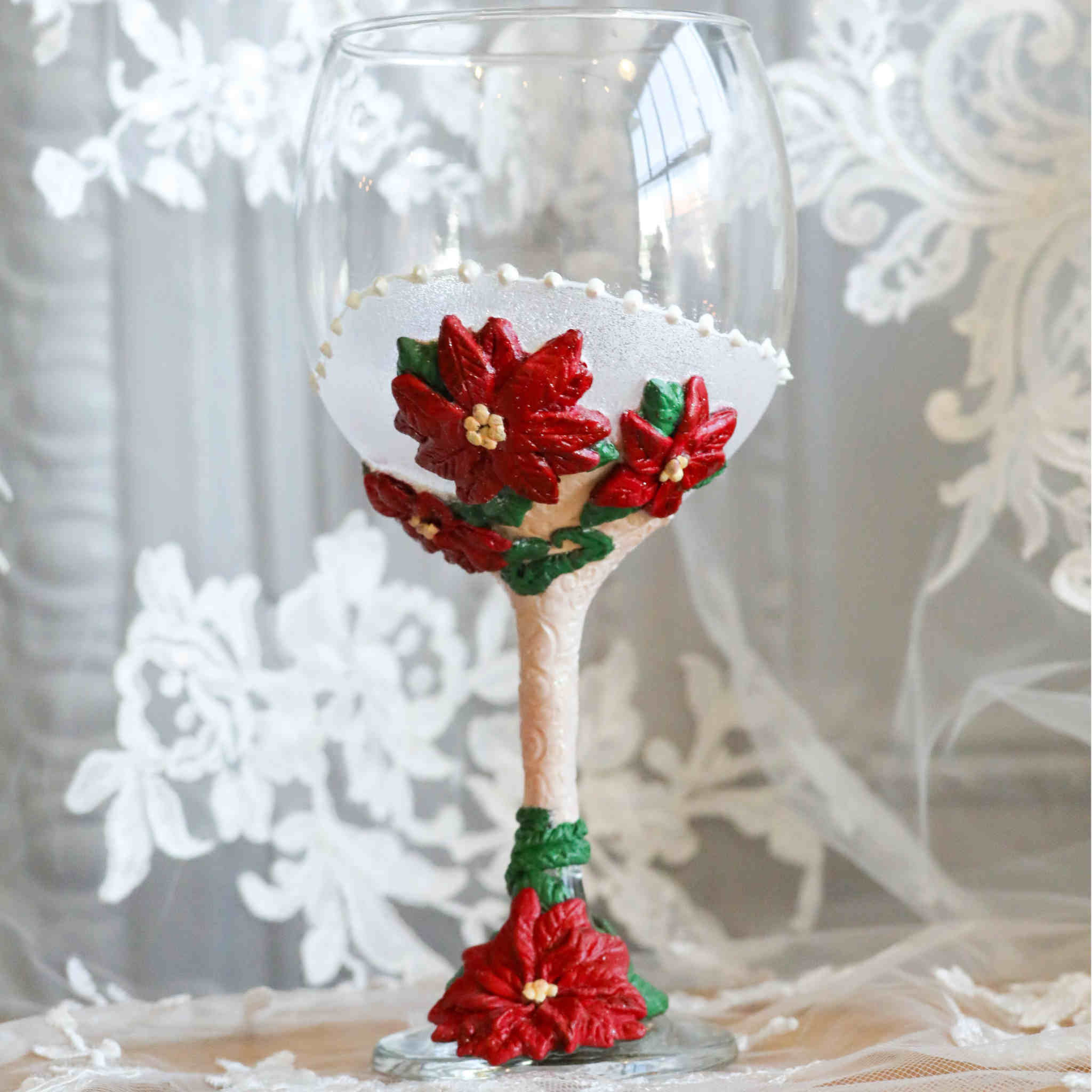 Poinsettia Wine Glass Set Darees Designs Darees Designs