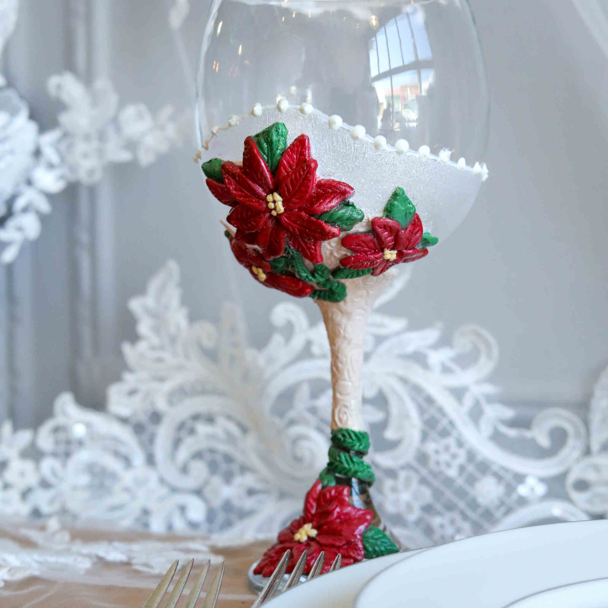 Poinsettia Wine Glass Set Darees Designs Darees Designs