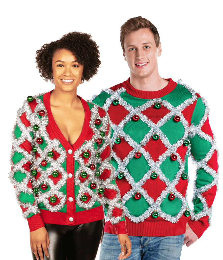 Matching Tacky Tinsel Couples Ugly Christmas Sweater Tipsy Elves