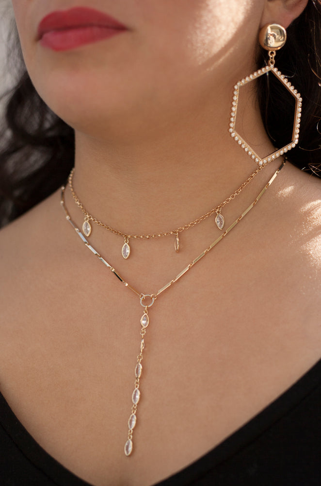 Ariella Glass Crystal 18k Gold Plated Layered Lariat Necklace Ettika