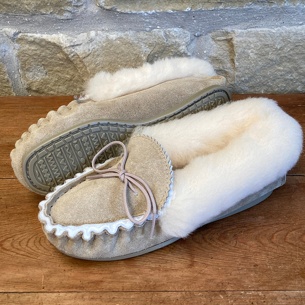 Womens 100 Sheepskin Lined Suede Moccasin Slipper With Sheepskin Coll