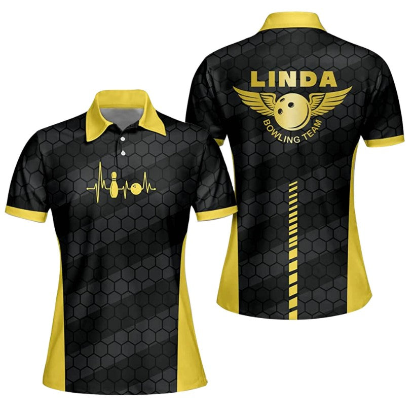 Custom Bowling Honeycomb Pattern Polo Shirts Bowling Polo Shirt For W