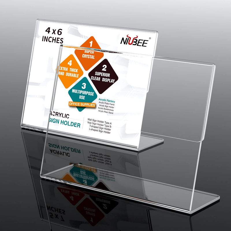 Niubee Slanted Back Acrylic Sign Holder 6 X 4 Inches Clear Plastic