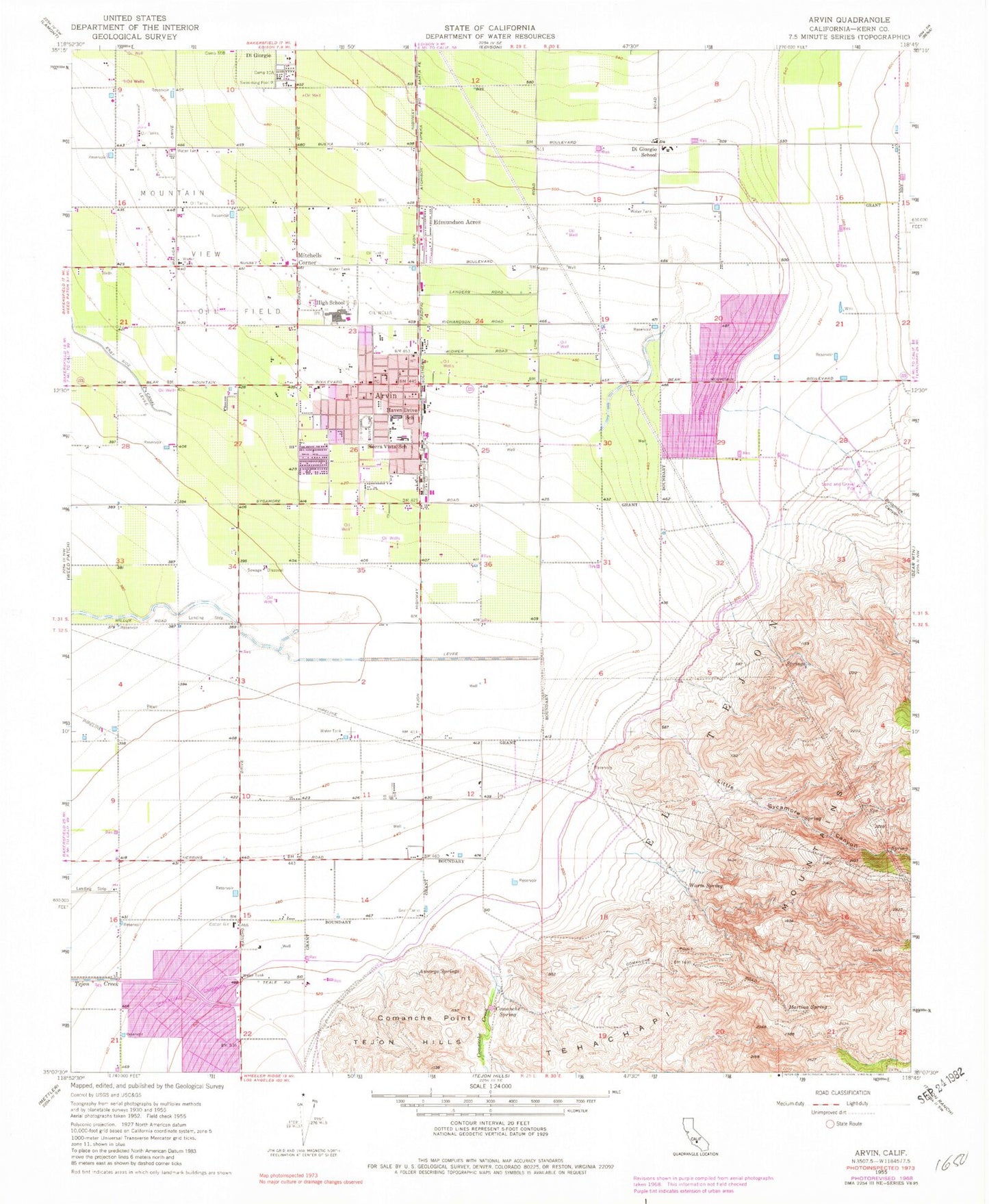 Classic Usgs Arvin California 75x75 Topo Map Mytopo Map Store