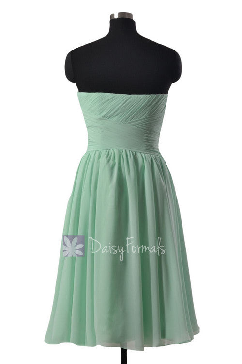 Elegant Mint Strapless Chiffon Bridesmaid Dress Short Prom Dress Cockt