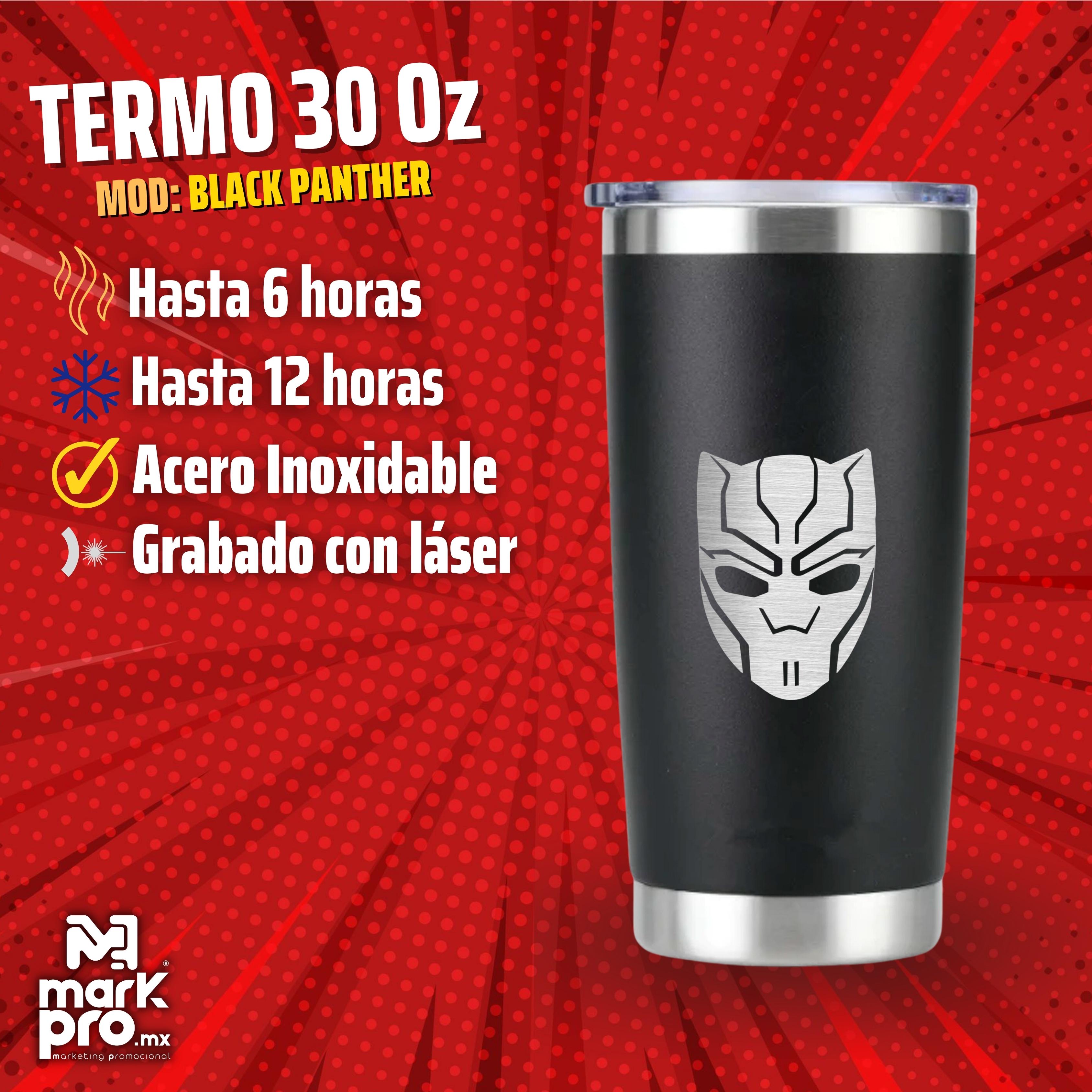 Termo Personalizado Marvel Black Panther 20 Oz Grabado Láser Acero I