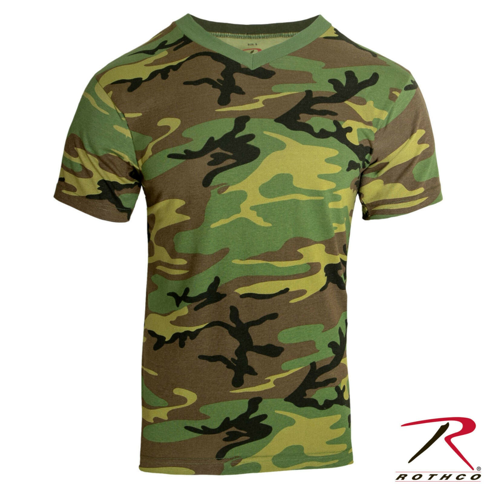 Rothco Mens Camo V Neck T Shirt Woodland Camouflage V Neck Tee Shir