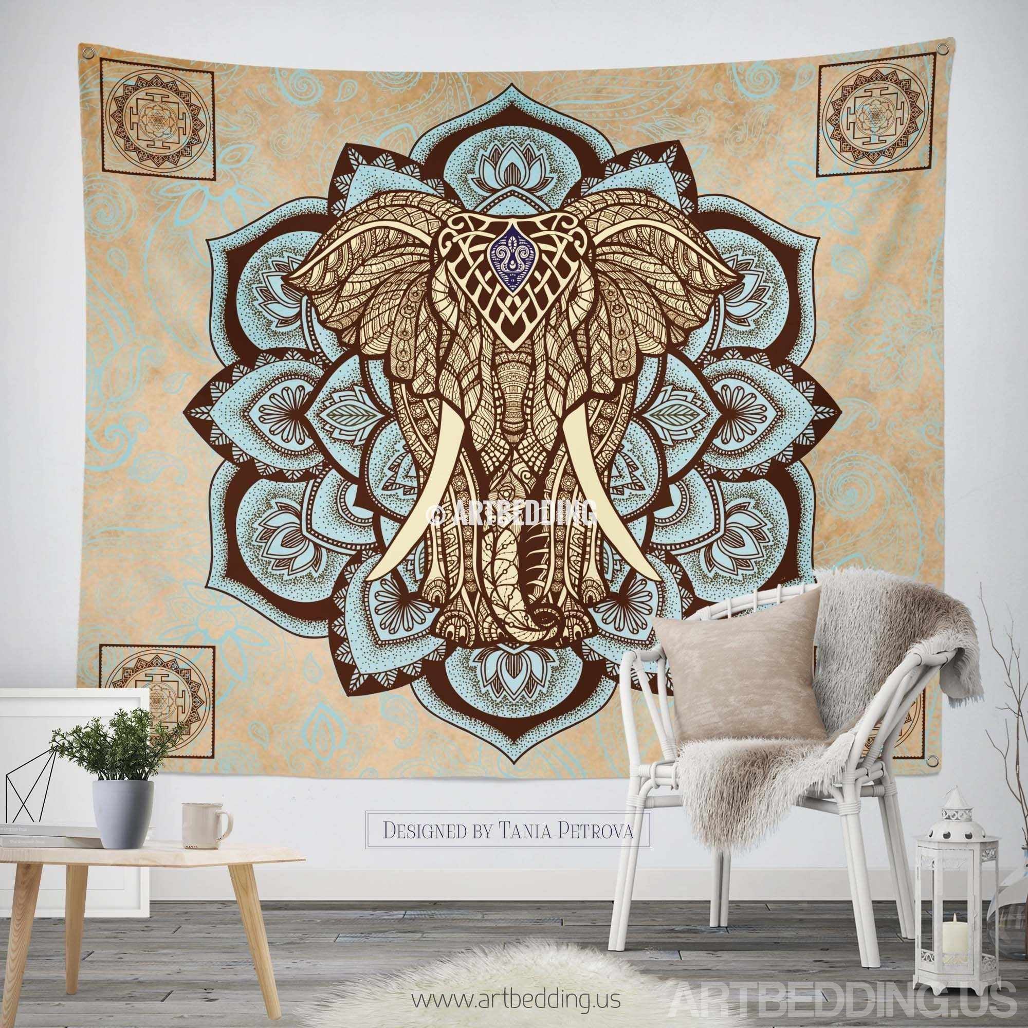 Elephant Tapestry Lotus Mandala Wall Tapestryhippie Tapestry Wall