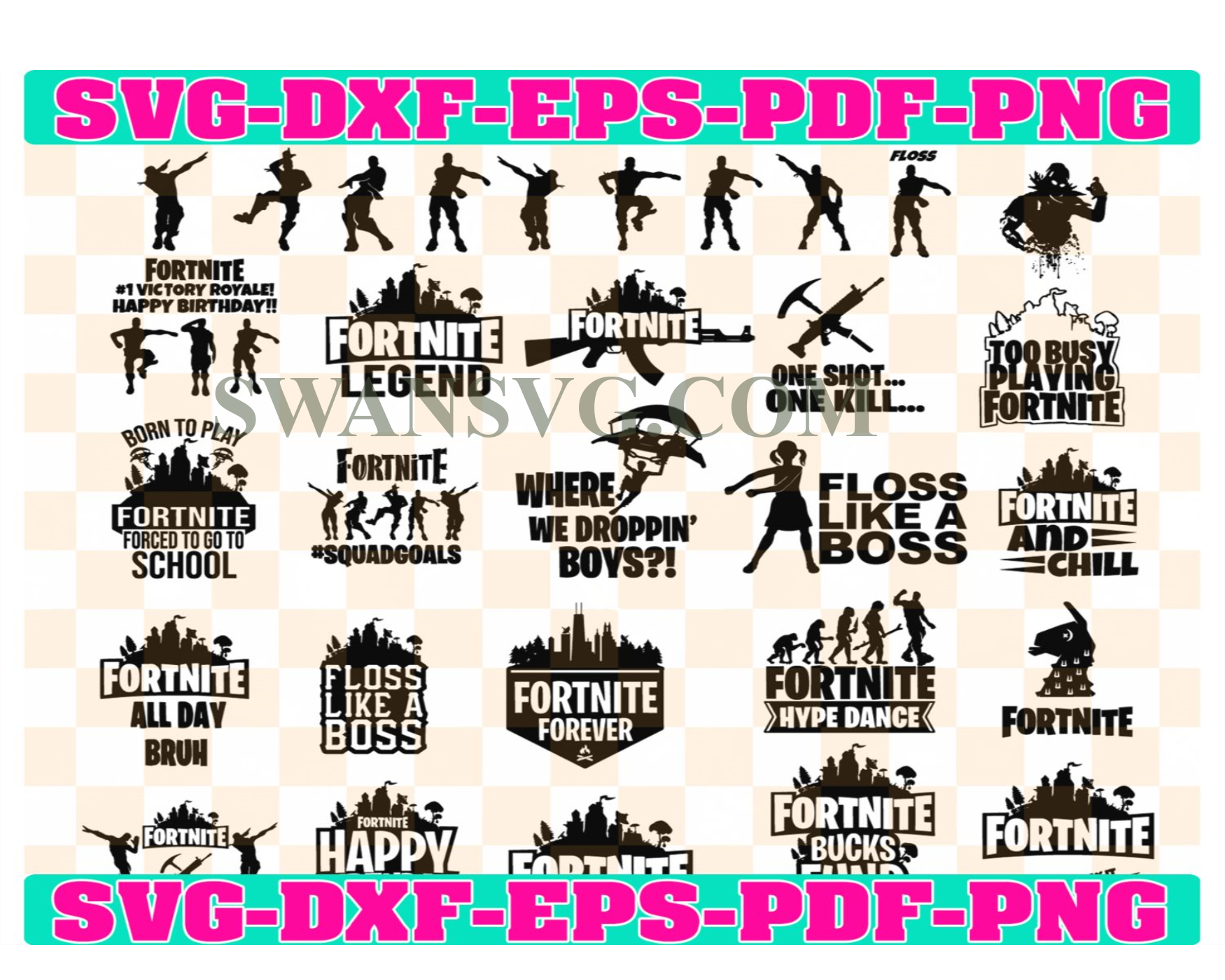 Fortnite Bundle Svg Fortnite Svg Battle Royale Svg Floss Svg Swansvg