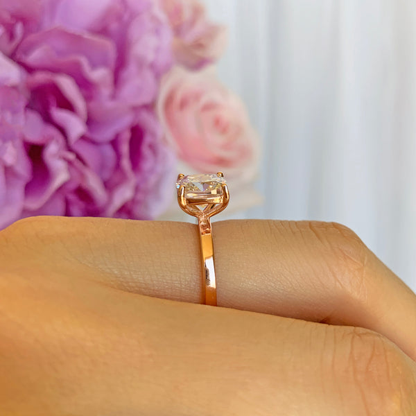 2 Ct 4 Prong Cushion Cut Stacking Solitaire Engagement Ring Rose Gold